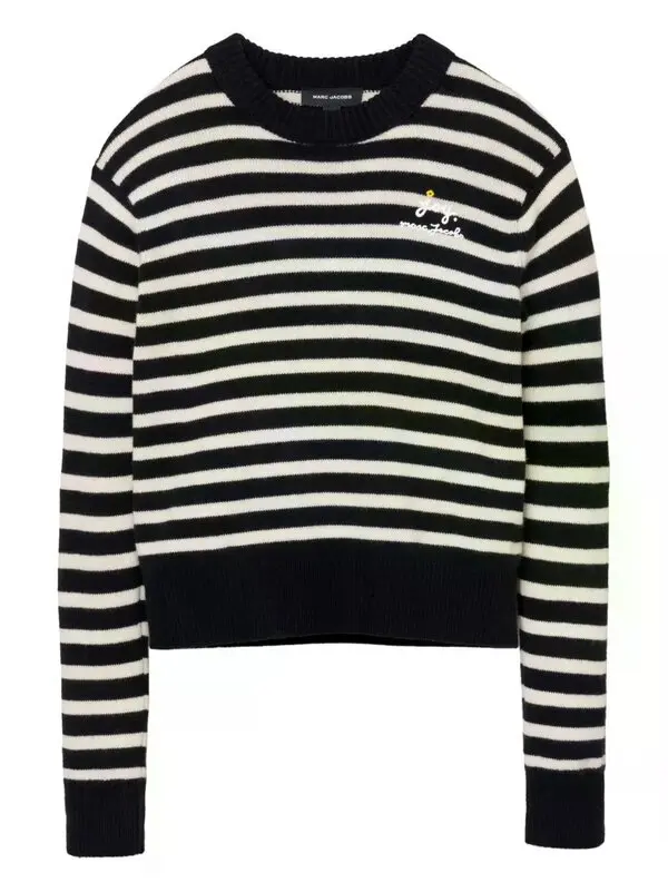 Marc Jacobs Striped Sweater With Embroidered Details - Black