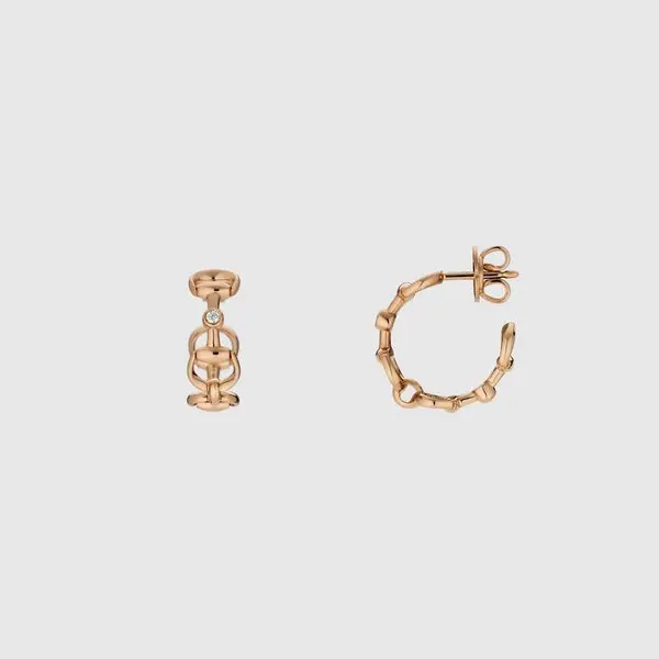 Gucci Horsebit 18k And Diamond Hoop Earrings - Rose Gold