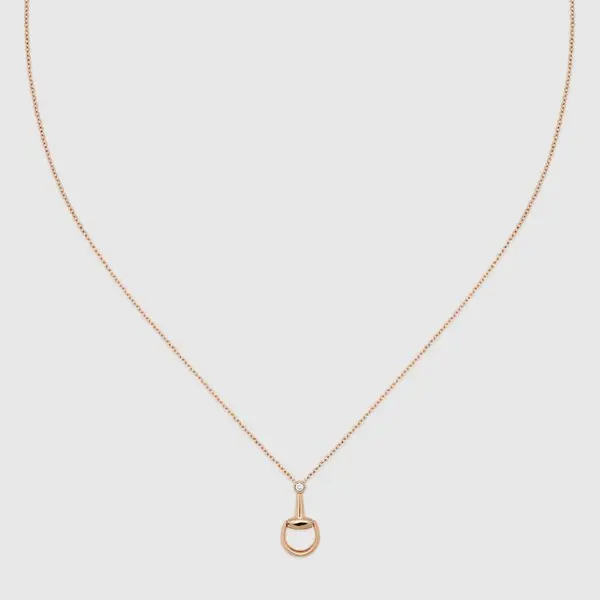 Gucci Horsebit Diamond 18k Pendant Necklace - Rose Gold