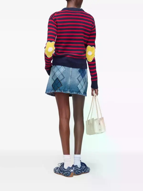 Marc Jacobs Striped Crew Neck Sweater With Flower Embellishment - Red