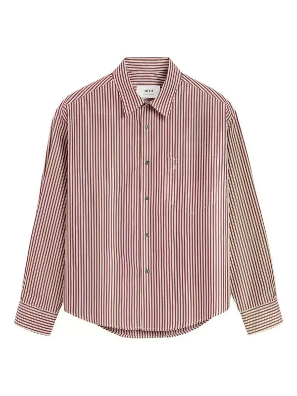AMI Paris De Coeur Embossed Striped Cotton Boxy Shirt
