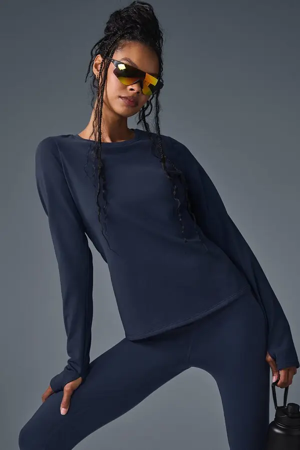 Alo Yoga Airbrush Winter Warm Nocturne Long Sleeve Top - Navy