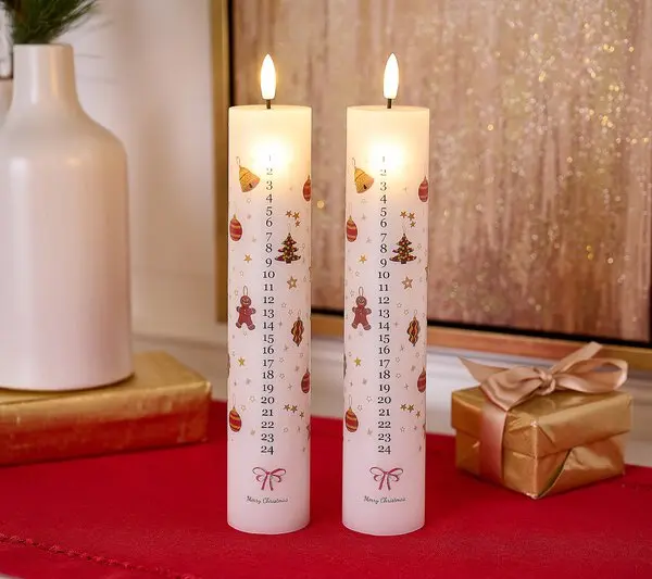 HOME REFLECTIONS S/2 Flameless Advent Pillar Candle - One-color