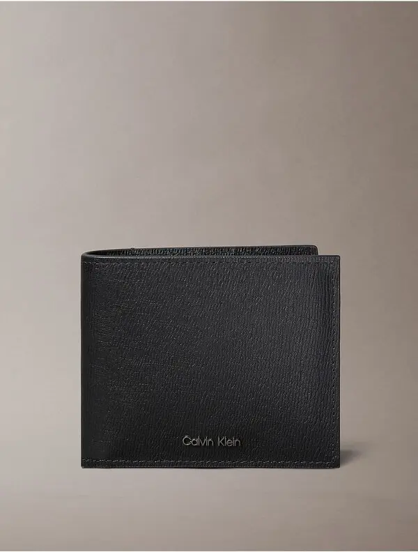 Calvin Klein Saffiano Leather Bifold Wallet With Zip Pouch - Black