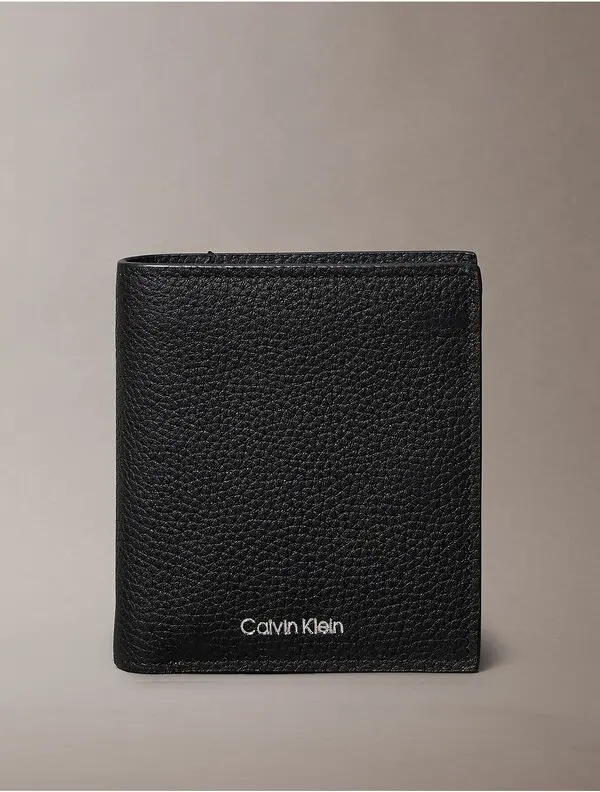 Calvin Klein Foil Embossed Logo Slim Trifold Wallet + Card Case - Black