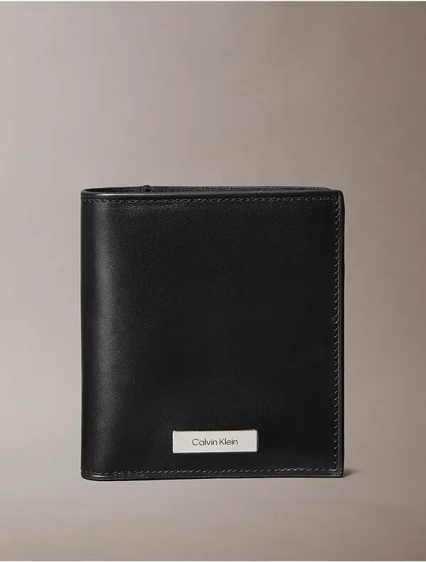 Calvin Klein Plaque Logo Slim Bifold Wallet - Black