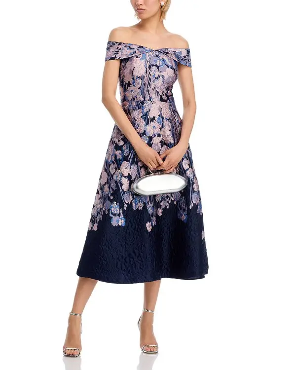 Rickie Freeman For Teri Jon Floral Metallic Fit & Flare Dress In Navy Multi  - 40% Off | Editorialist