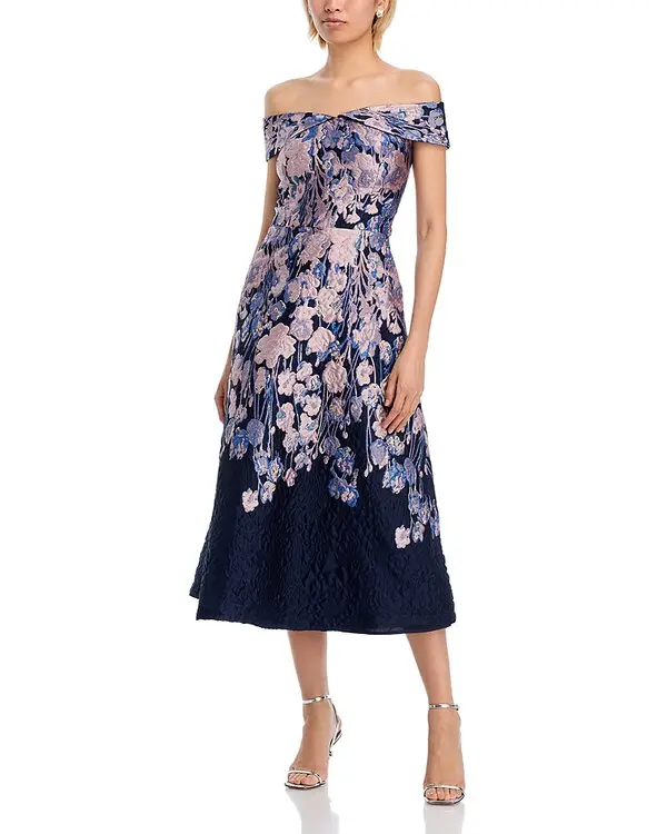 Rickie Freeman For Teri Jon Floral Metallic Fit & Flare Dress