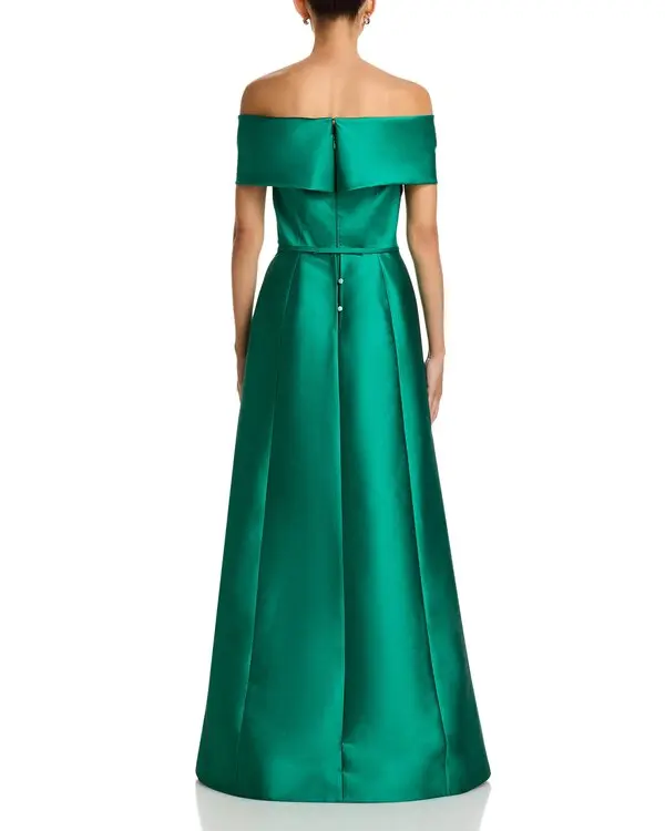Rickie Freeman For Teri Jon Stretch Mikado Off Shoulder Twist Front Gown