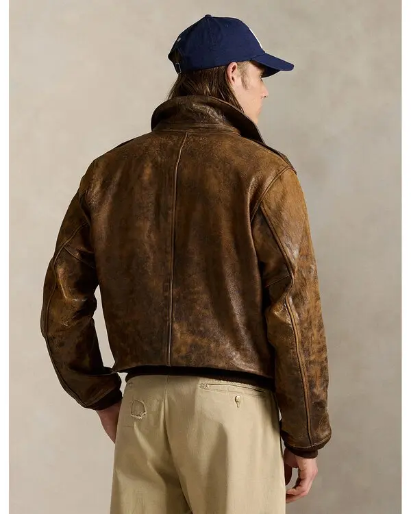 Polo Ralph Lauren Leather Flight Jacket In Brown - 48% Off