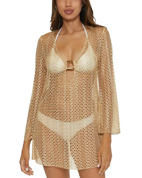 Becca By Rebecca Virtue Lace Tunic Swim Cover-up - Gold