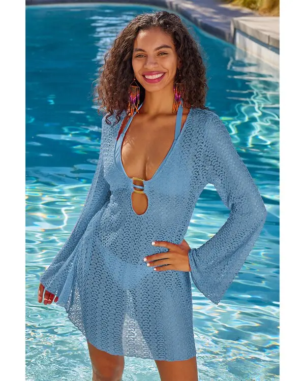 BECCA By Rebecca Virtue Lace Tunic Swim Cover-up - Sky Blue