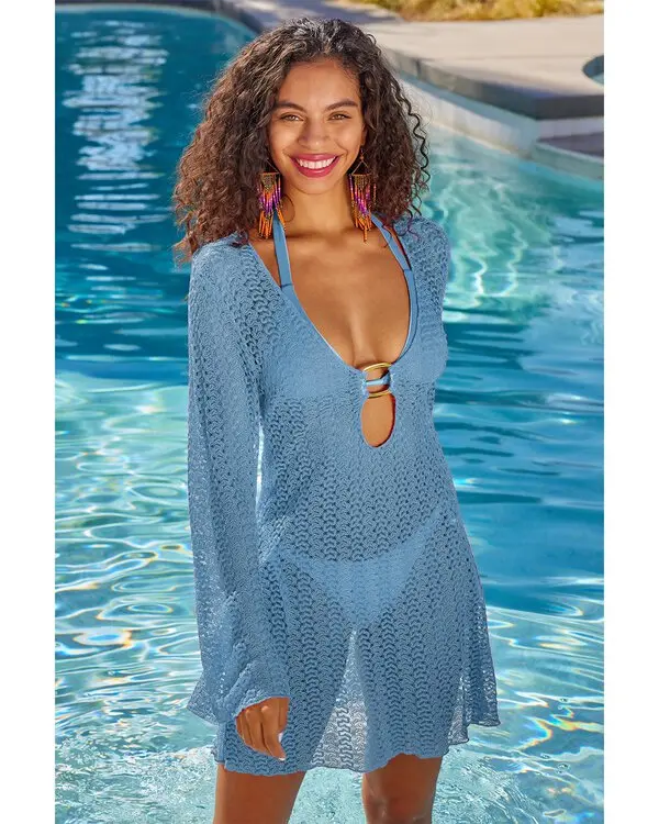 BECCA By Rebecca Virtue Lace Tunic Swim Cover-up - Sky Blue