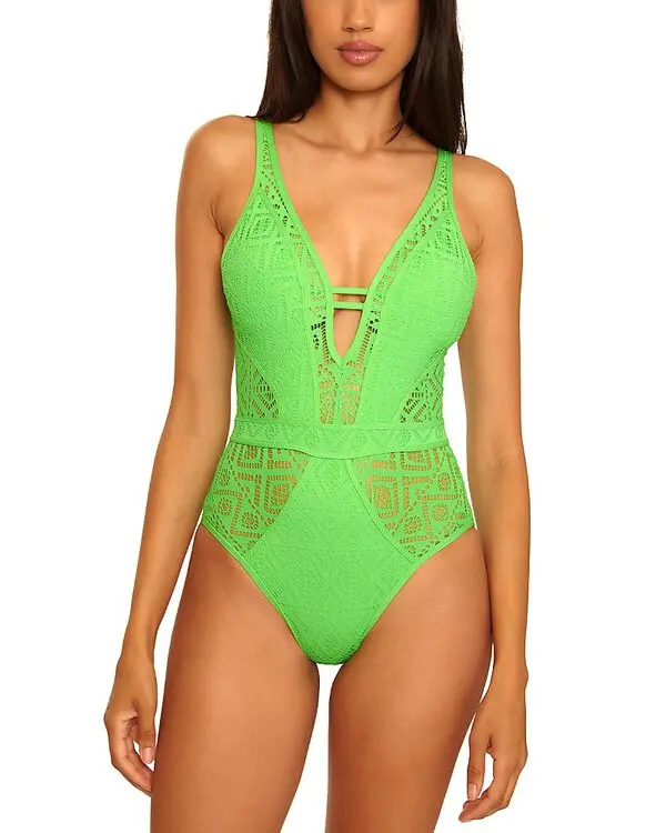 BECCA By Rebecca Virtue Crochet Plunge One-piece Swimsuit - Green Apple