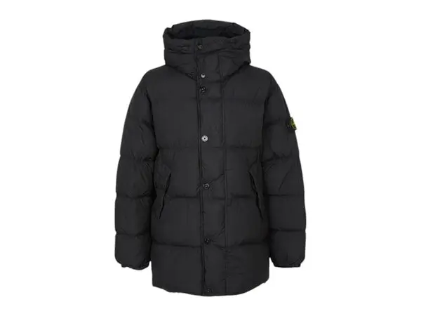 Stone Island Logo Zip-up Down Jacket - Black