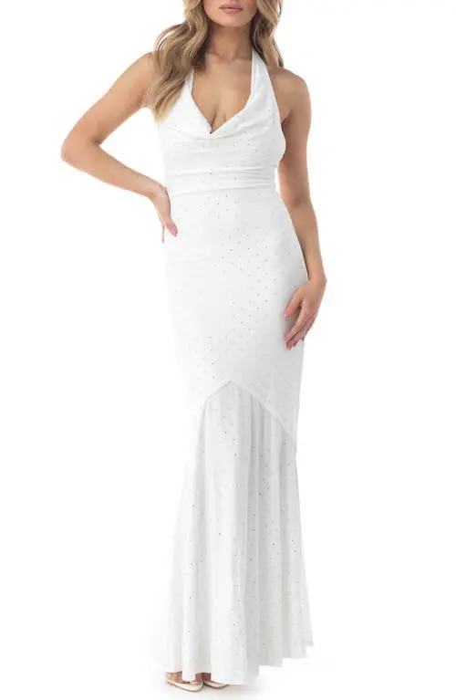 SKY Rhinestone Open Back Halter Gown