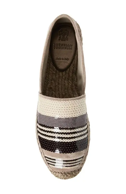 Brunello Cucinelli Sequin Stripe Suede Espadrille