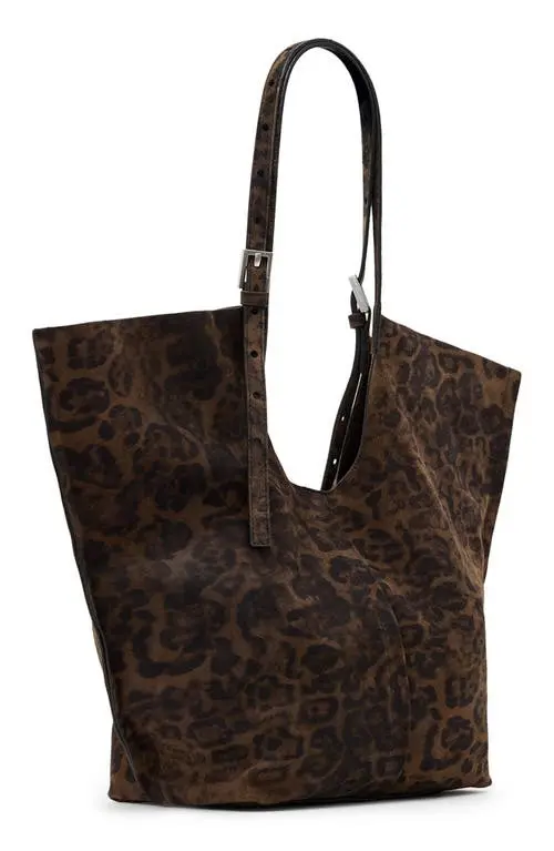 ALLSAINTS Ara East West Leopard Print Suede Tote - Leopard Brown