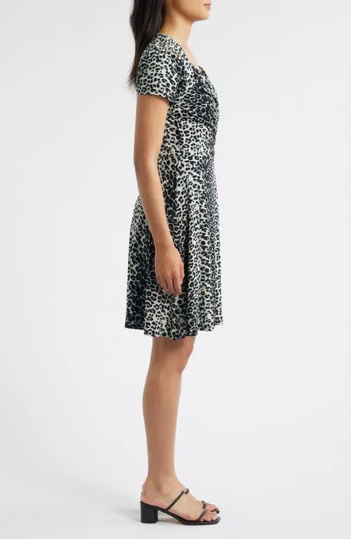 Loveappella Leopard Print Surplice Neck Dress - Black/gray