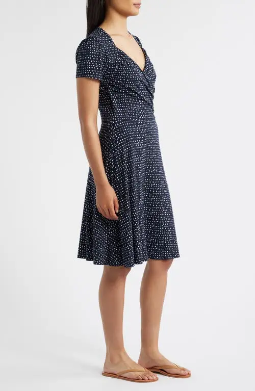 Loveappella Dot Print Surplice Neck Dress - Navy