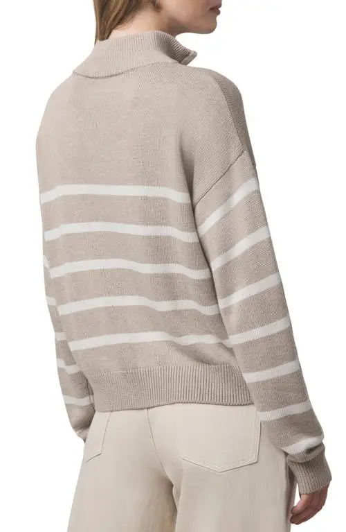 Splendid Striped Quarter Zip Pointelle Sweater - Light Cedar Beige/multi