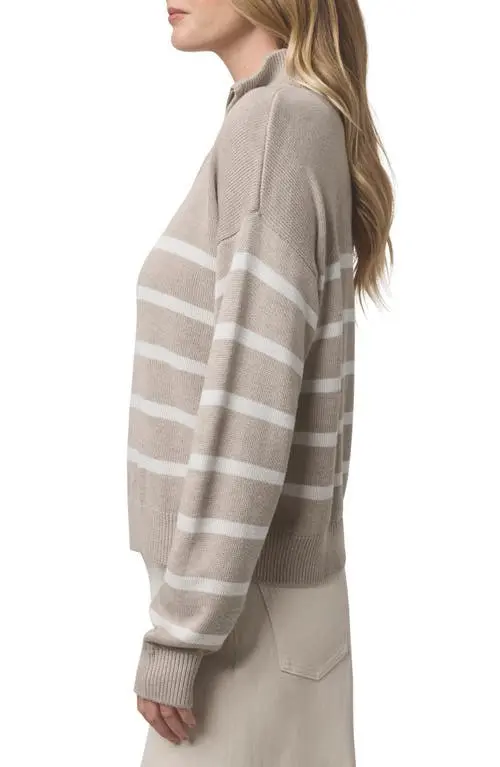 Splendid Striped Quarter Zip Pointelle Sweater - Light Cedar Beige/multi