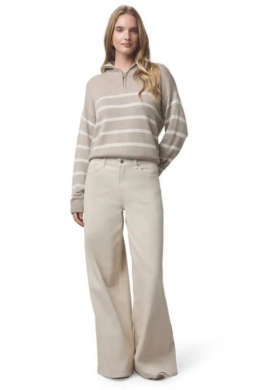 Splendid Striped Quarter Zip Pointelle Sweater - Light Cedar Beige/multi