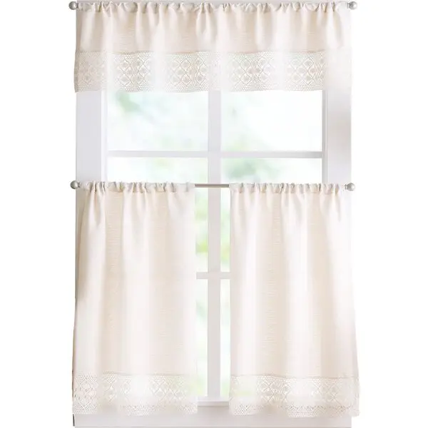 PERI HOME Bahia 3-piece Valence & Tier Curtain Panel Set - Linen