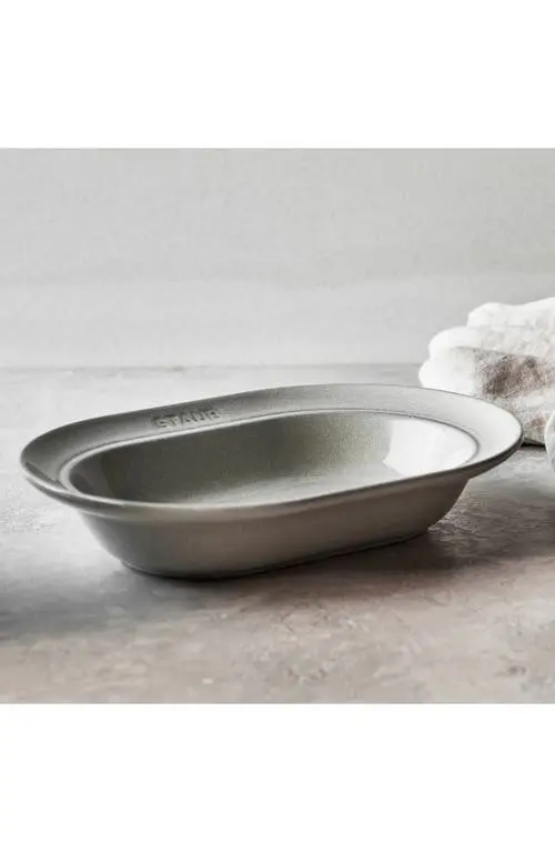 STAUB 10-inch Oval Serving Dish - White Truffle
