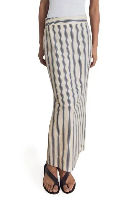 Mango Stripe Linen Midi Skirt