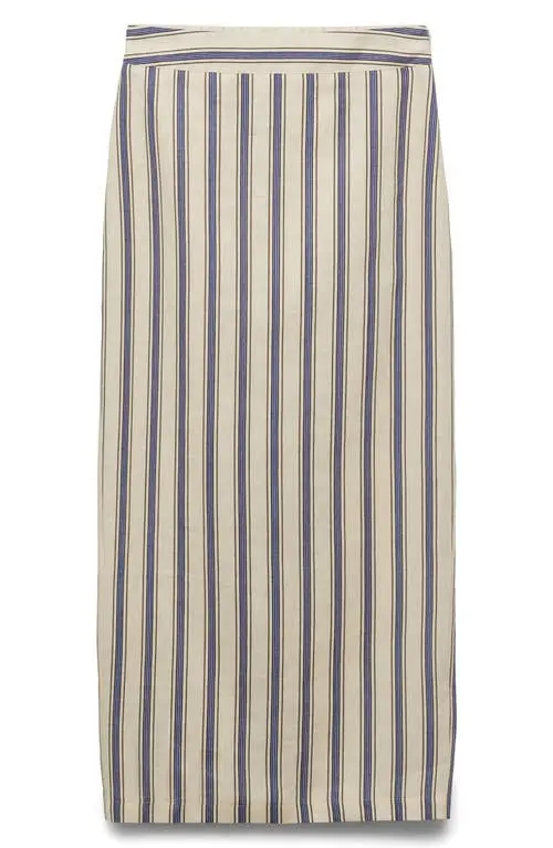Mango Stripe Linen Midi Skirt