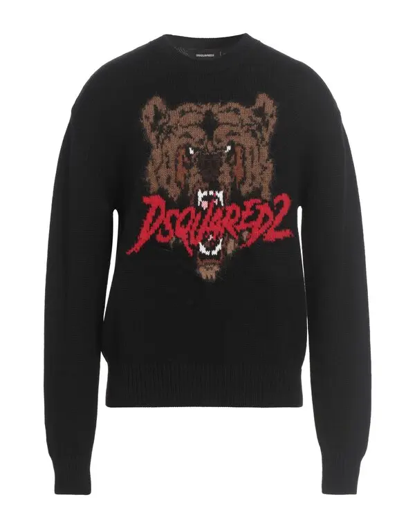 Dsquared2 Multicolor Intarsia Knit Crewneck Sweater - Black