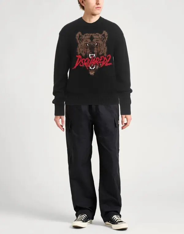 Dsquared2 Multicolor Intarsia Knit Crewneck Sweater - Black