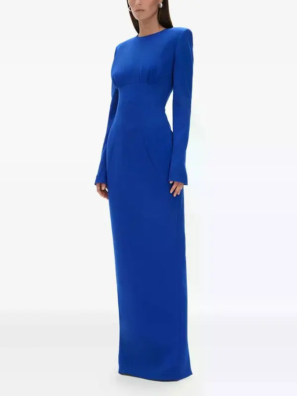 Rachel Gilbert Padded-Shoulder Long Dress - Blue | Editorialist