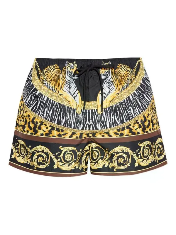 Versace Baroque-print Swim Shorts - Black