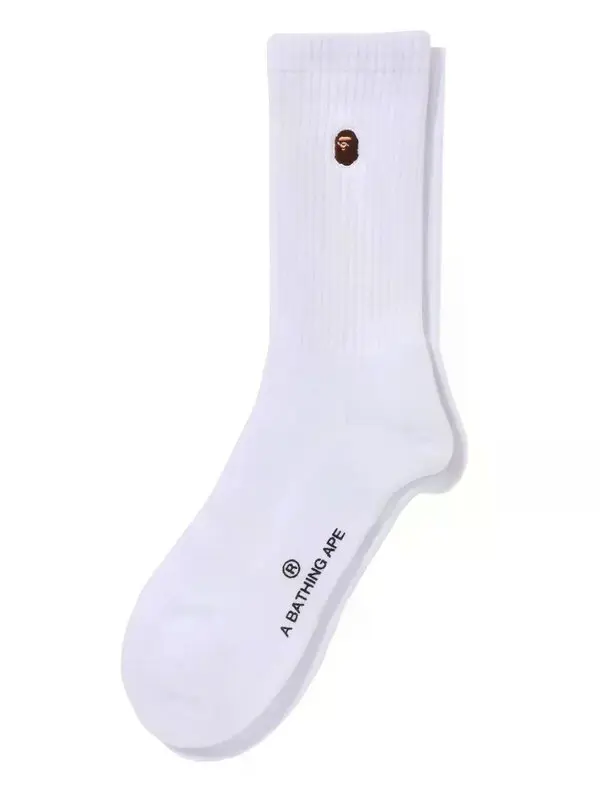 A BATHING APE Embroidered Logo Ribbed Socks - White