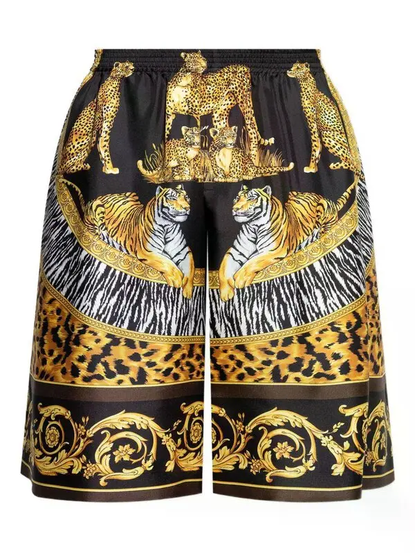 Versace Tiger Leopard-print Silk Shorts