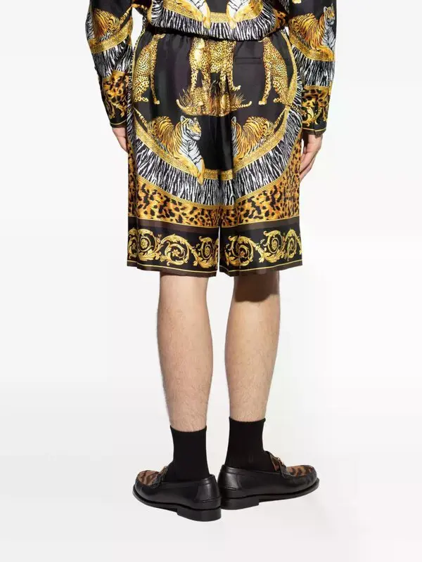 Versace Tiger Leopard-print Silk Shorts