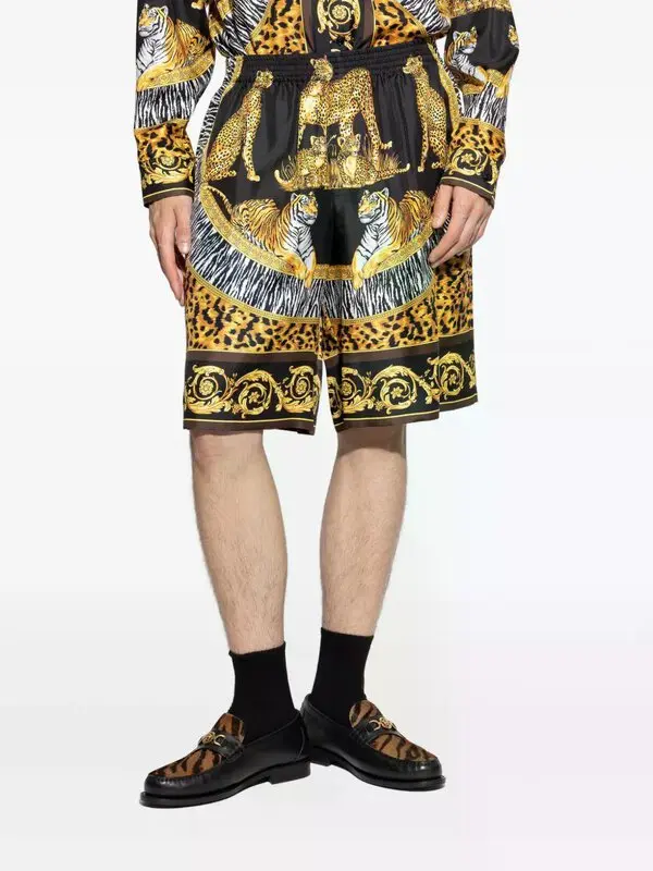 Versace Tiger Leopard-print Silk Shorts