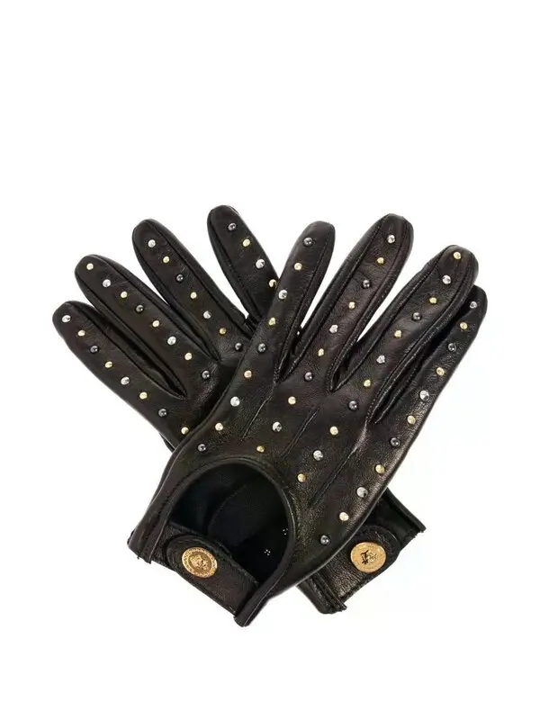 Versace Studded Leather Gloves - Black