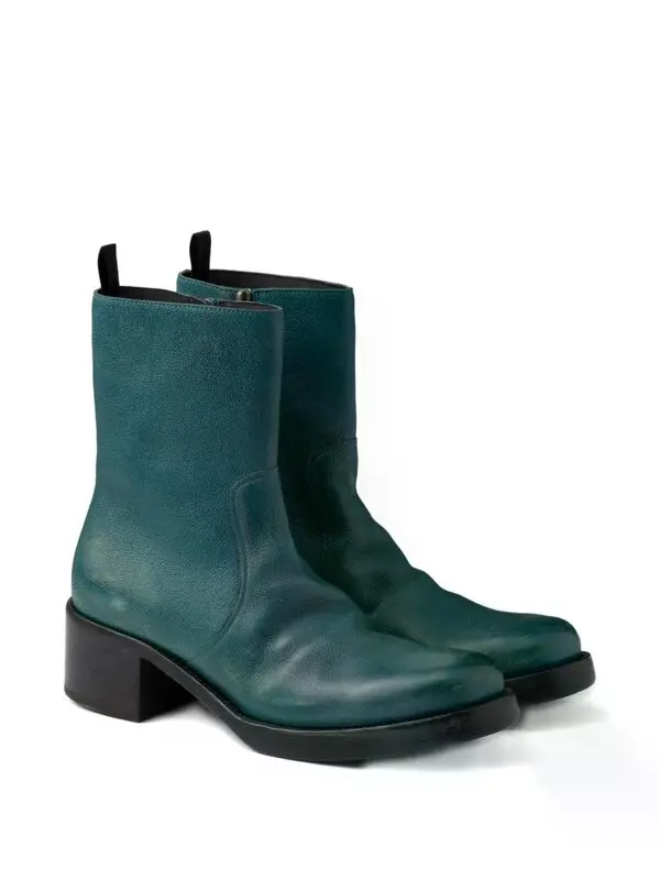 Prada Zipped Leather Boots - Blue