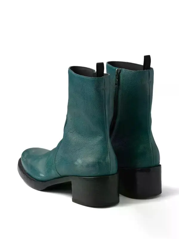 Prada Zipped Leather Boots - Blue