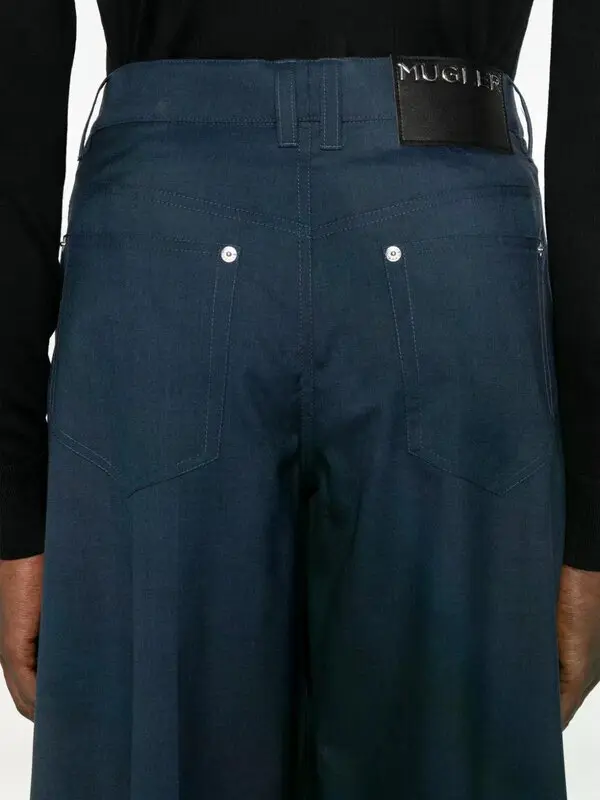 MUGLER Wrap Pocketed Wide-leg Trousers - Blue
