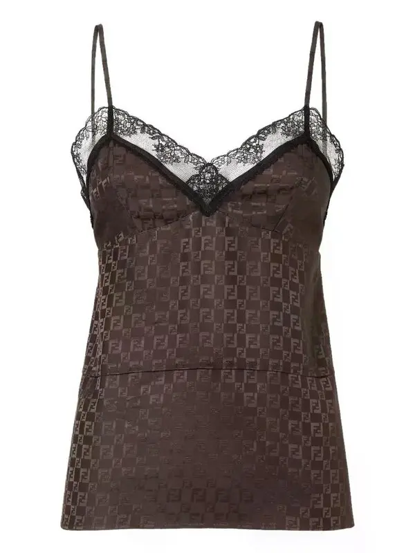 Fendi Jacquard Ff Lace-trimmed Top