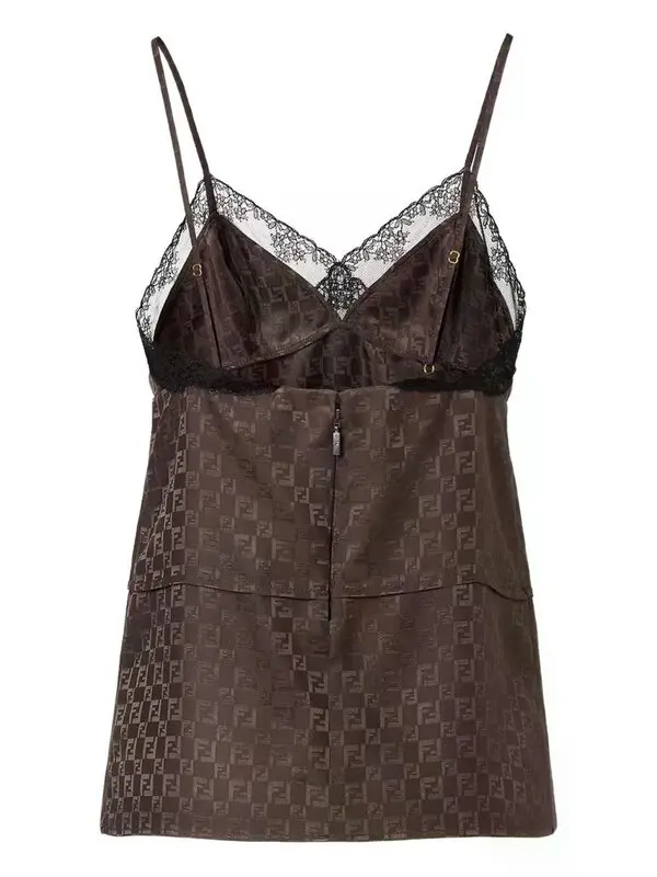 Fendi Jacquard Ff Lace-trimmed Top