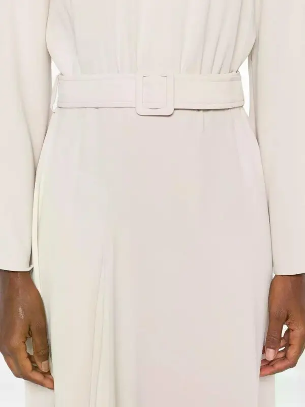 P.a.r.o.s.h Belted Keyhole Neck A-line Dress - Neutrals