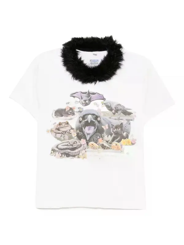 DOUBLET T-shirt With Furry Collar - White