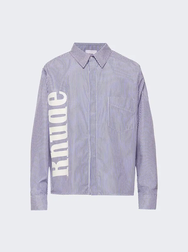 Rhude Side Logo Long Sleeve Shirt And White Stripe - Blue