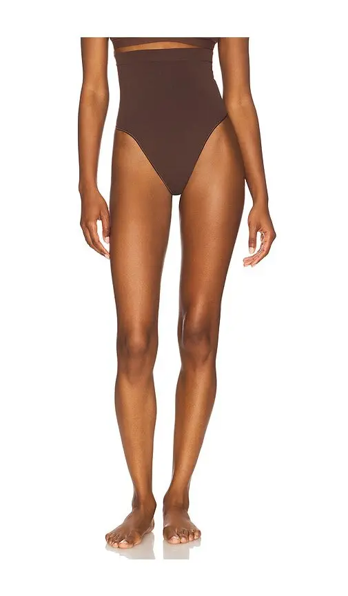 SKIMS Seamless Sculpt High Waist Thong In Chocolate - Cocoa