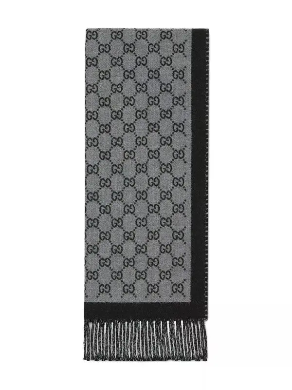 Gucci Gg Jacquard Wool Scarf - Grey
